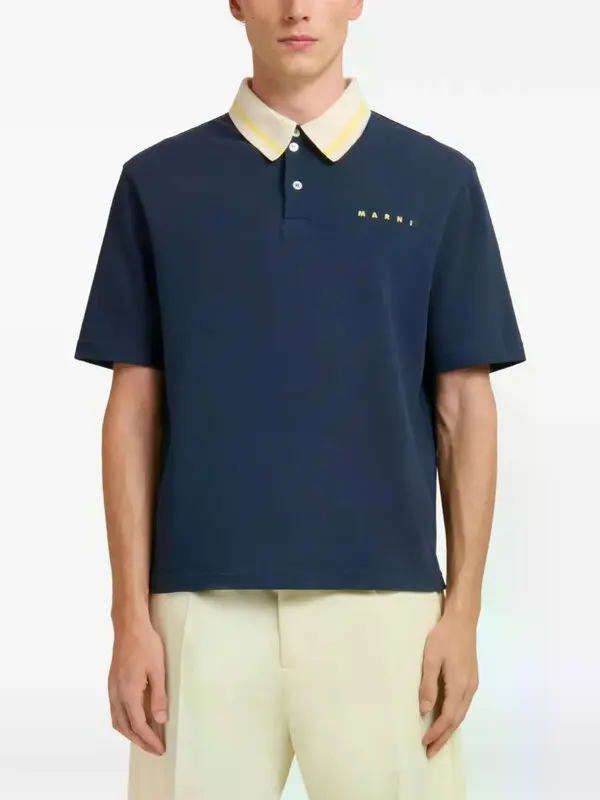 Marni Striped Collar Polo Shirt - Blue