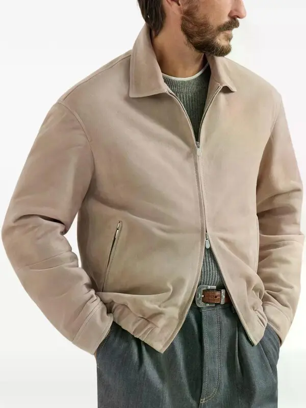 Brunello Cucinelli Zip-fastening Suede Jacket - Neutrals