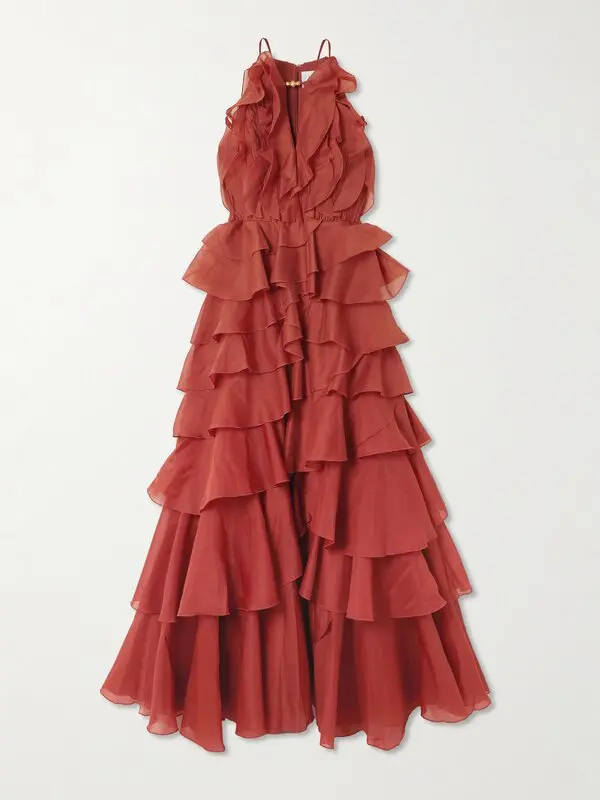 Aje Cleo Bead-embellished Ruffled Organza Gown - Red