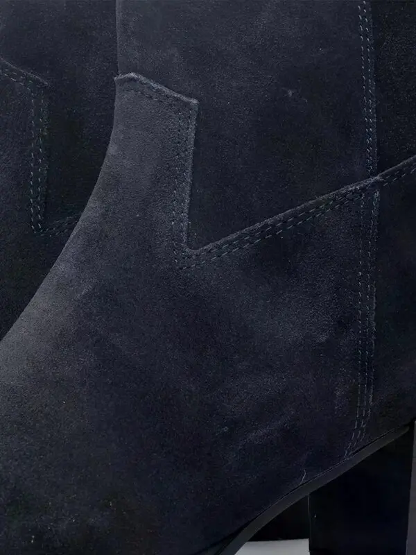 POCHE PARIS Pointed-toe Block Heel Ankle Boots - Blue