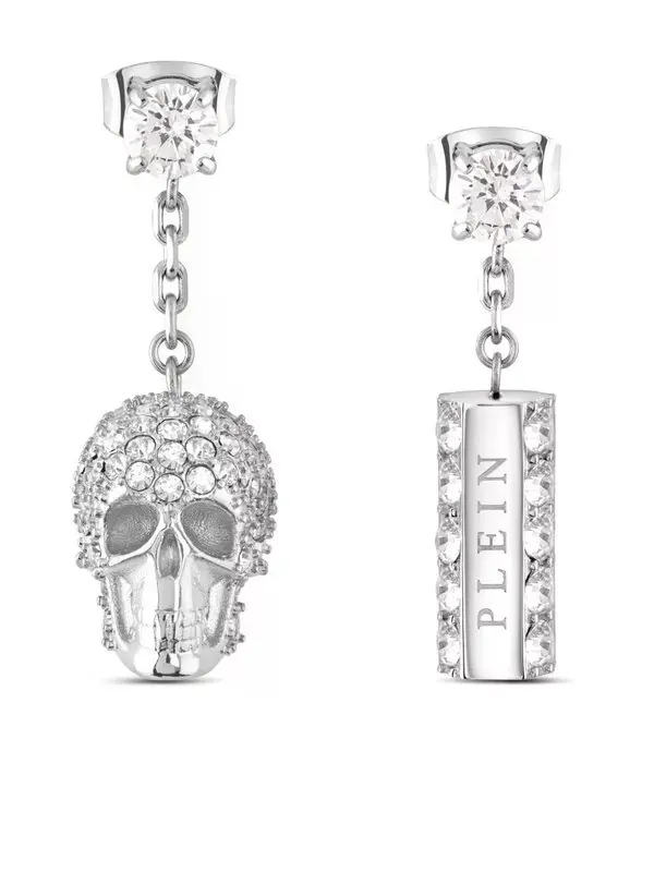 Philipp Plein Crystal-embellished Mismatched Skull Drop Earrings - Silver