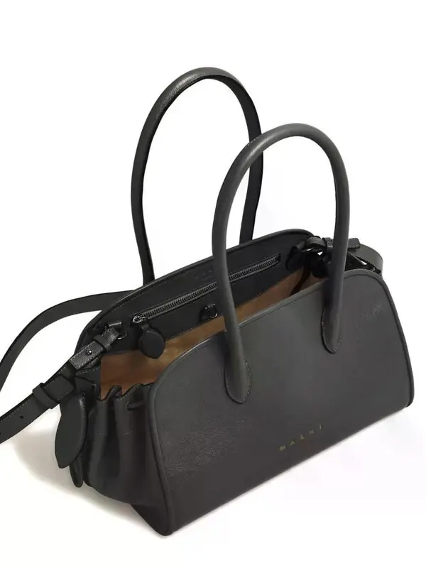 Marni Tulipea Drawstring Leather Tote - Black