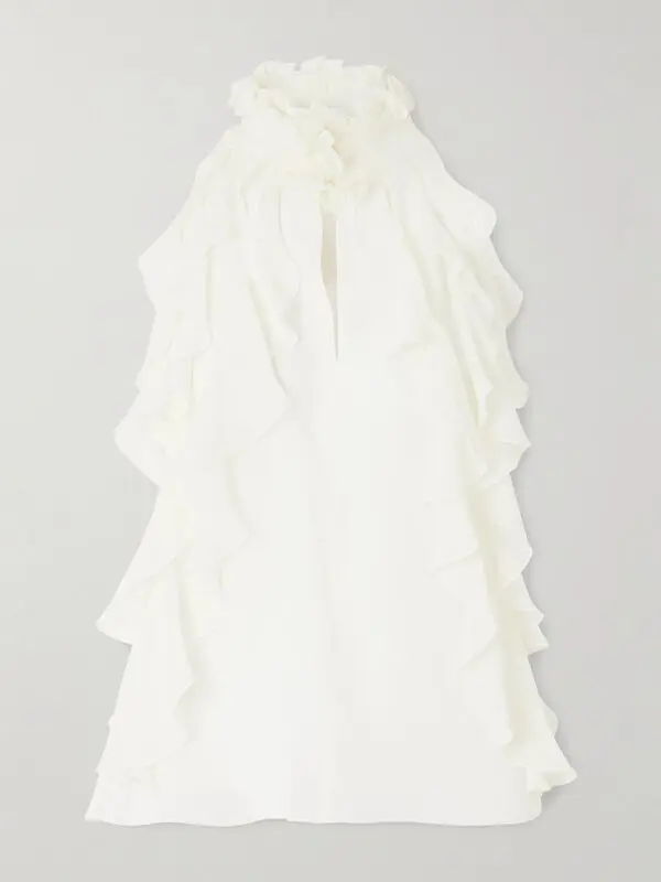 Alexander McQueen Ruffled Cutout Silk-georgette Top - Neutrals