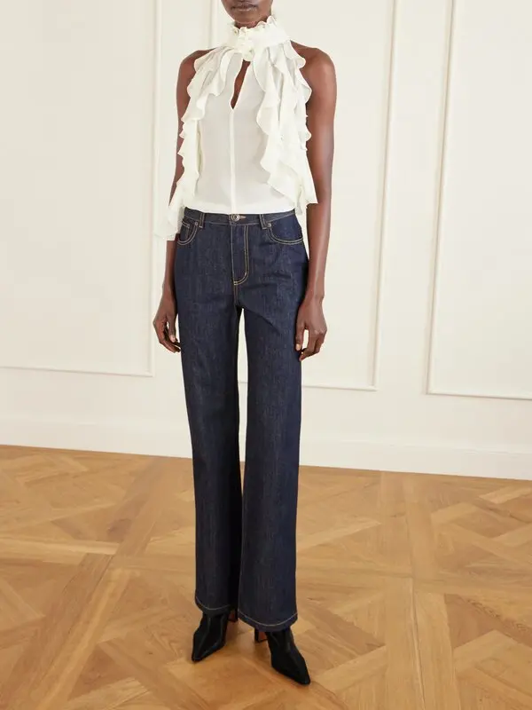 Alexander McQueen Ruffled Cutout Silk-georgette Top - Neutrals
