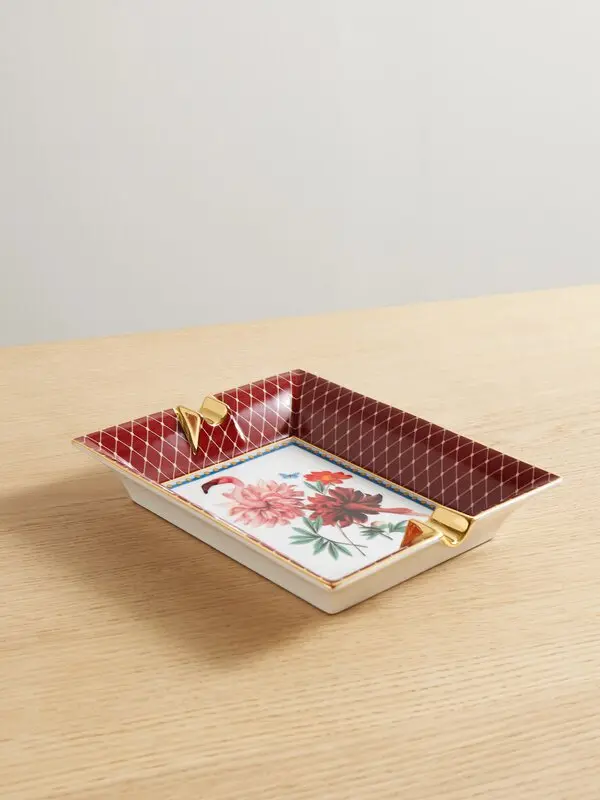 La DoubleJ Beto Val Gold-plated Porcelain Ashtray - Red