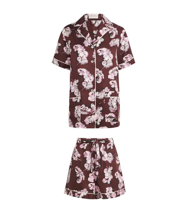 Olivia Von Halle Silk Plume Ingo Pyjama Set - Burgundy