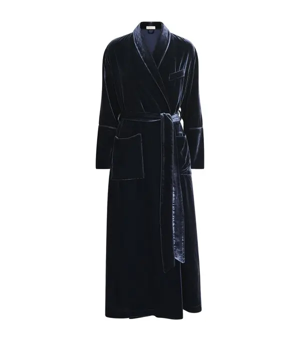 Olivia Von Halle Velvet Capability Robe - Navy