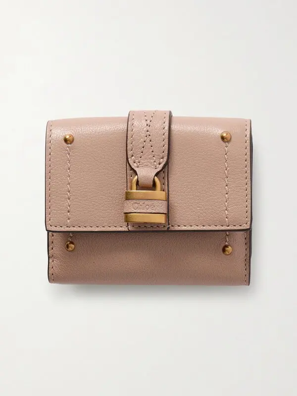 Chloé Paddington Embellished Textured-leather Cardholder - Neutrals