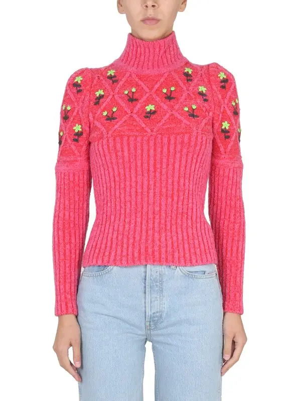 CORMIO Floral Embroidered Jersey - Red