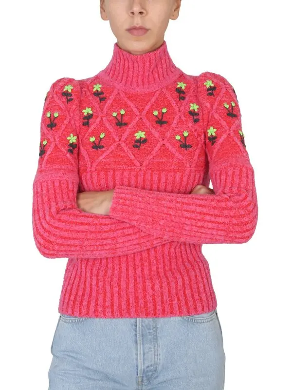 CORMIO Floral Embroidered Jersey - Red