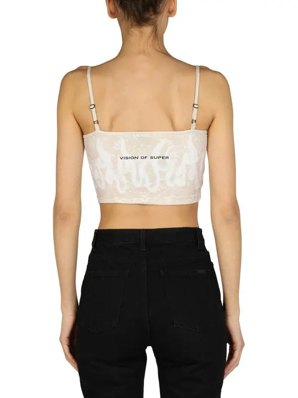 VISION OF SUPER Paisley Pattern Crop Top - Beige