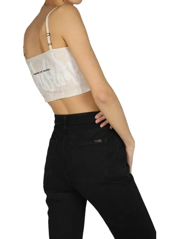 VISION OF SUPER Paisley Pattern Crop Top - Beige
