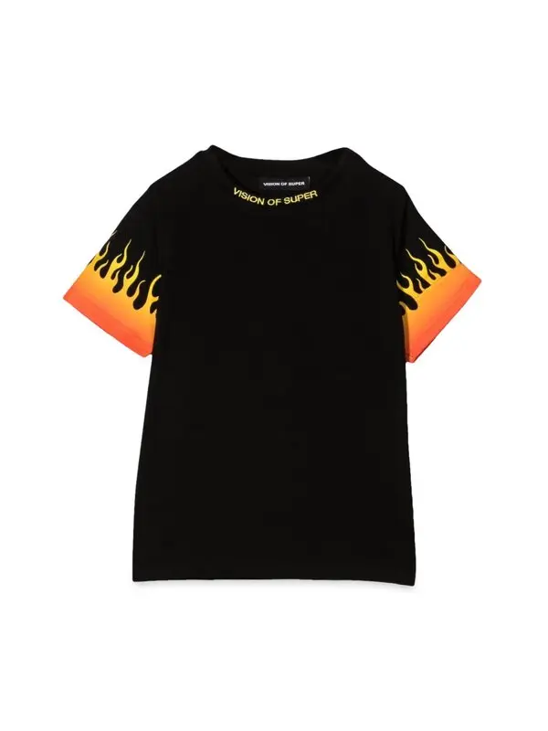 VISION OF SUPER T-shirt With Flames - Black