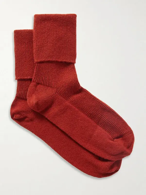 Johnstons Of Elgin Ribbed Cashmere Socks - Brick