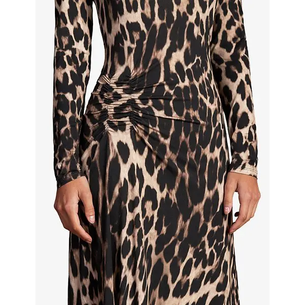 RO&ZO Leopard-print Stretch-jersey Midi Dress