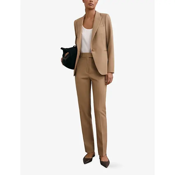REISS Straight-leg Stretch Wool-blend Trousers - Camel