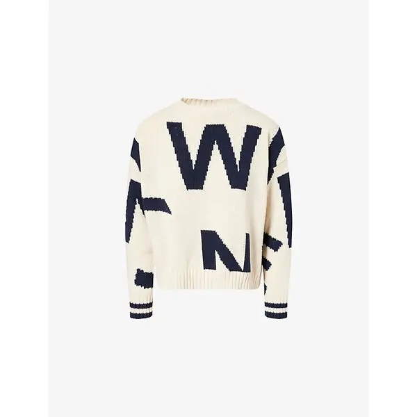 Max Mara Celebre Round-neck Cotton-blend Jumper - Navy Writing Pattern