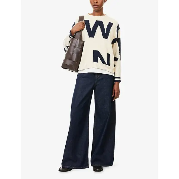 Max Mara Celebre Round-neck Cotton-blend Jumper - Navy Writing Pattern