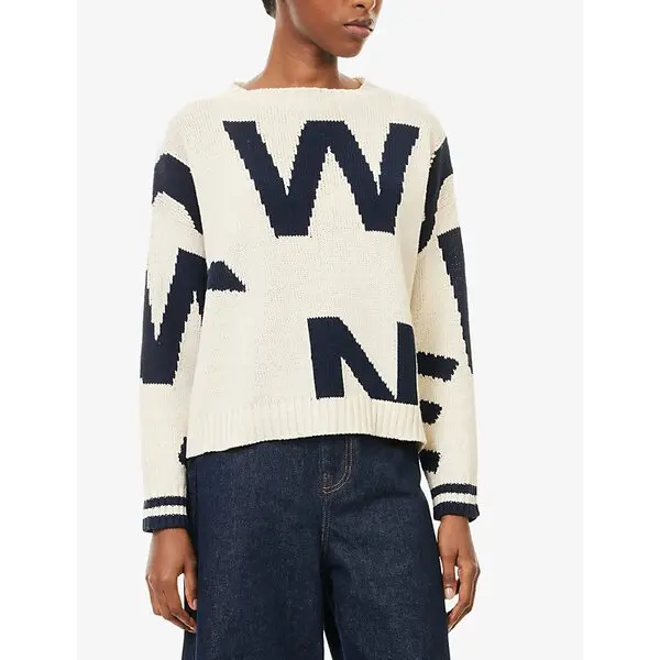 Max Mara Celebre Round-neck Cotton-blend Jumper - Navy Writing Pattern