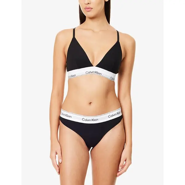 Calvin Klein Icon Unlined Cotton-modal Jersey Triangle Bralette - Black
