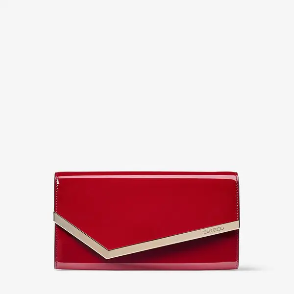 JIMMY CHOO Emmie Patent Leather Clutch - Ruby Red/light Gold