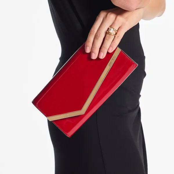 JIMMY CHOO Emmie Patent Leather Clutch - Ruby Red/light Gold