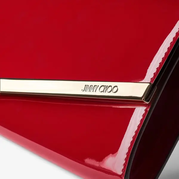 JIMMY CHOO Emmie Patent Leather Clutch - Ruby Red/light Gold