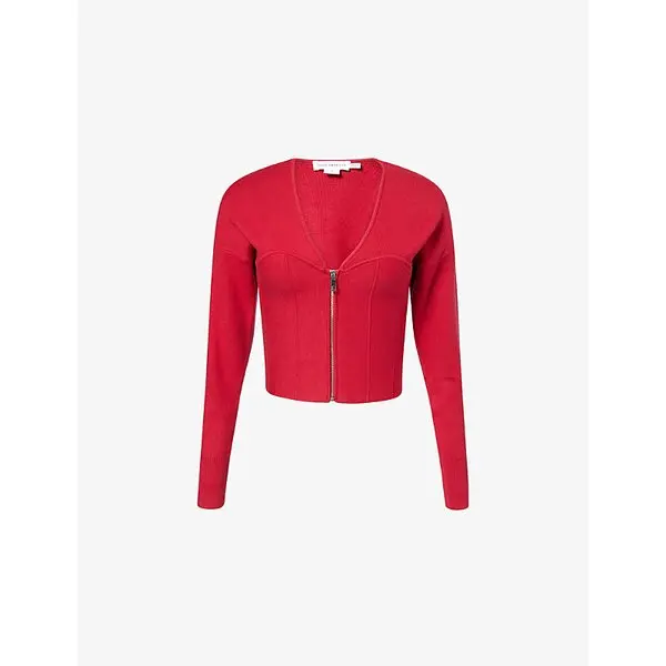 Good American Bustier V-neck Knitted Cardigan - Ruby