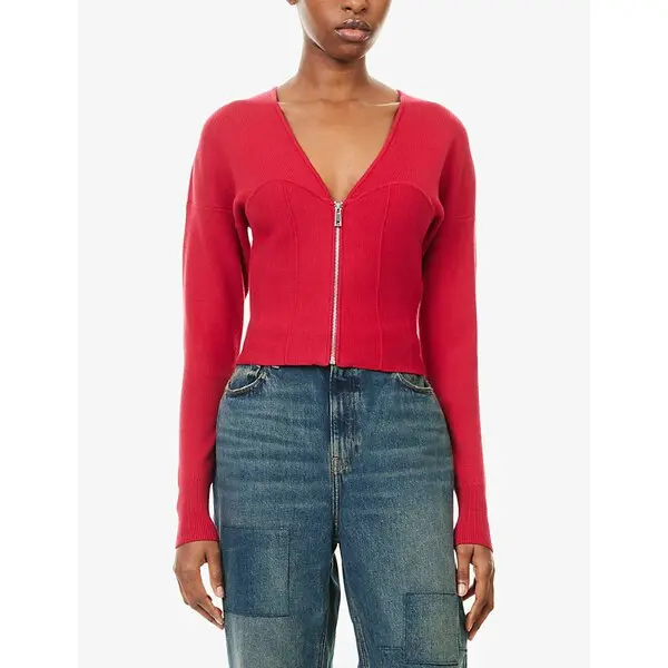 Good American Bustier V-neck Knitted Cardigan - Ruby