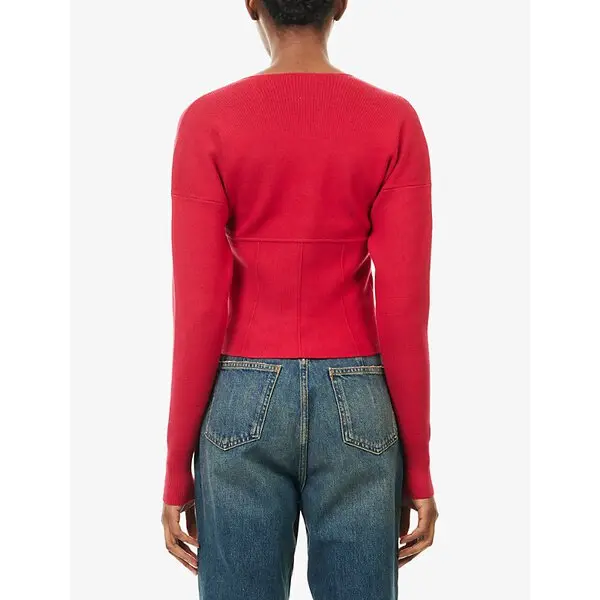 Good American Bustier V-neck Knitted Cardigan - Ruby