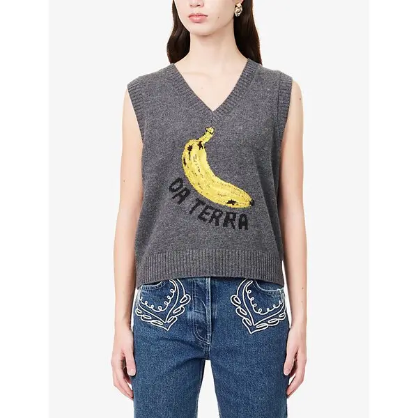 Farm Rio Banana Motif Wool-blend Knitted Vest