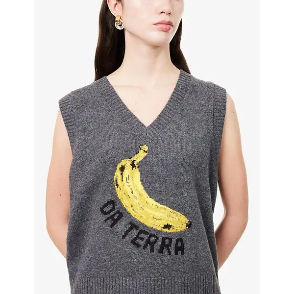 Farm Rio Banana Motif Wool-blend Knitted Vest