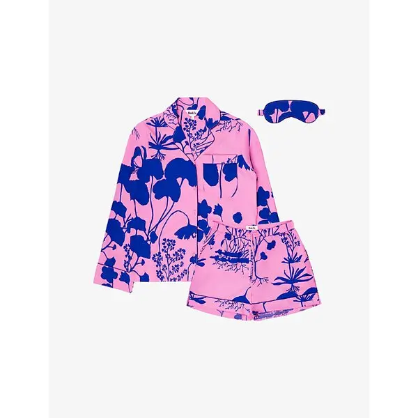 RO&ZO Abstract-print Short Cotton Pyjama And Eye Mask Set - Pink