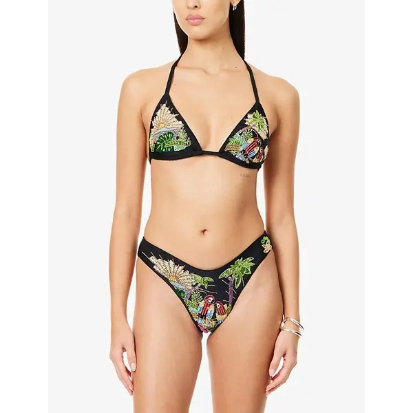 OCEANUS Embellished Tropical Bikini Set