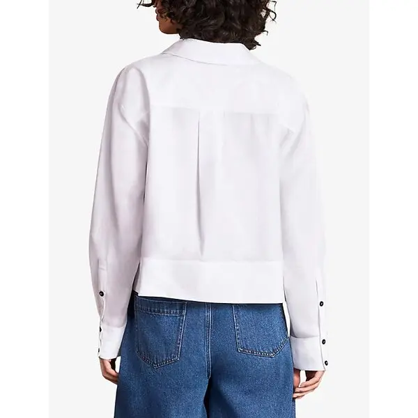 RO&ZO Cropped Long-sleeve Cotton-poplin Shirt