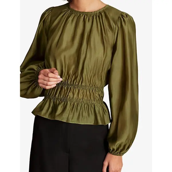 RO&ZO Peplum Long-sleeve Woven Blouse
