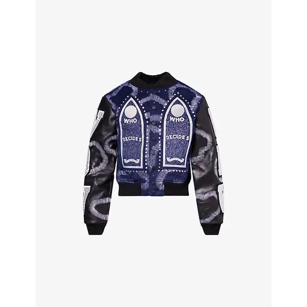 WHO DECIDES WAR Hardware Embellished Woven Varsity Jacket - Indigo