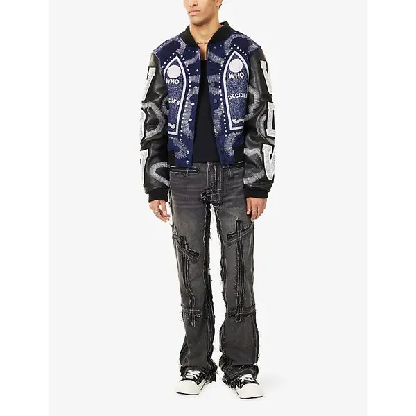 WHO DECIDES WAR Hardware Embellished Woven Varsity Jacket - Indigo