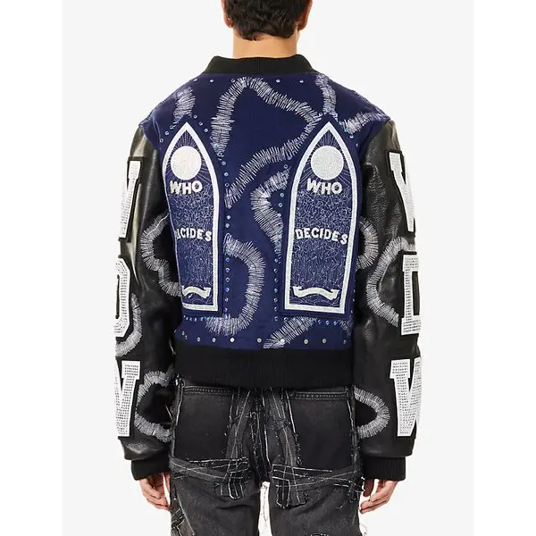 WHO DECIDES WAR Hardware Embellished Woven Varsity Jacket - Indigo