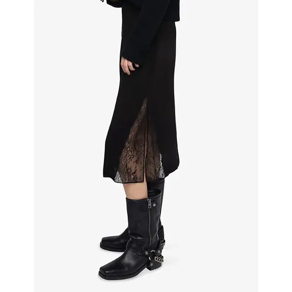 Zadig&Voltaire Jayla Lace-trim Woven Midi Skirt - Black