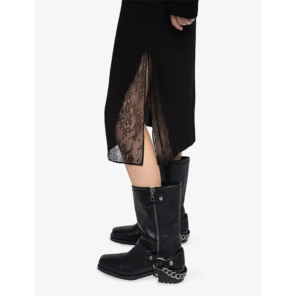 Zadig&Voltaire Jayla Lace-trim Woven Midi Skirt - Black