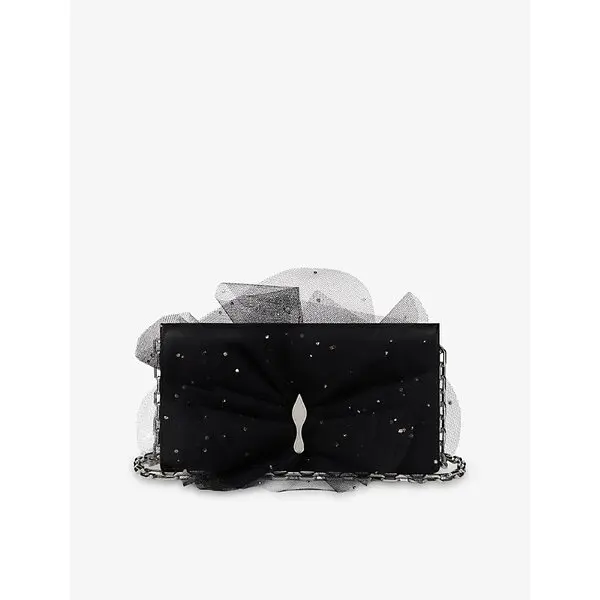 CHRISTIAN LOUBOUTIN Bettina Tulle And Leather Clutch Bag - Black/silver