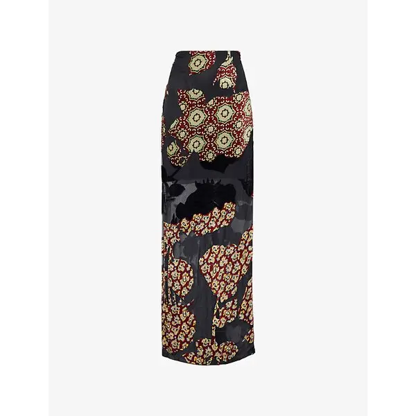 Dries Van Noten Devoré Asymmetric Woven Midi Skirt