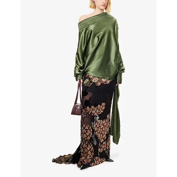 Dries Van Noten Devoré Asymmetric Woven Midi Skirt