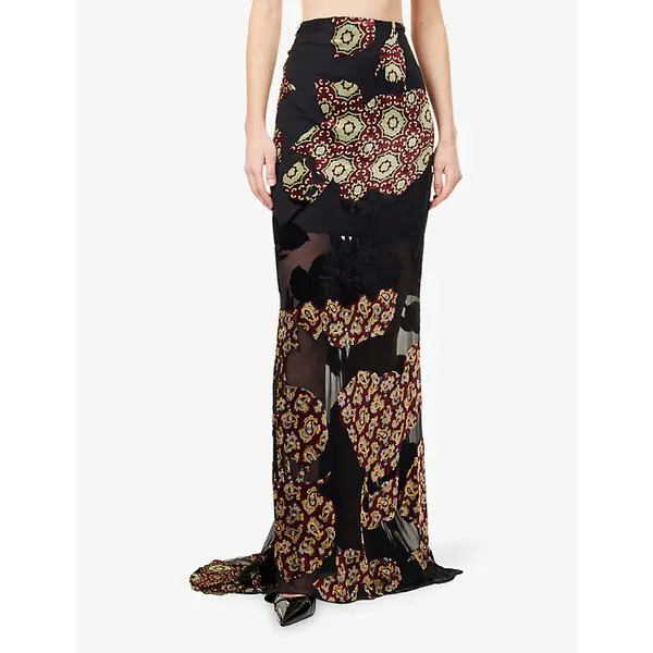 Dries Van Noten Devoré Asymmetric Woven Midi Skirt