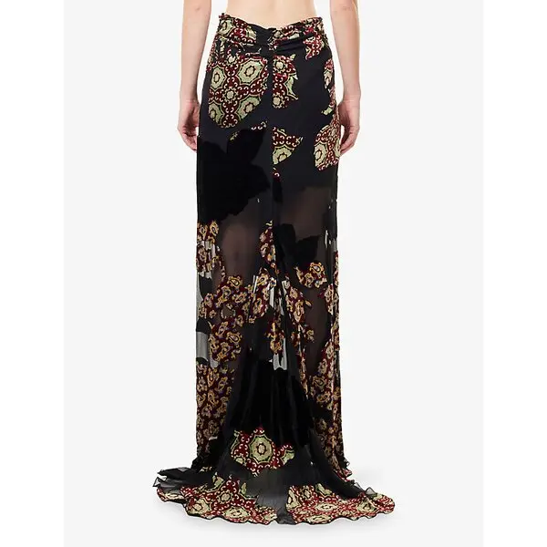 Dries Van Noten Devoré Asymmetric Woven Midi Skirt