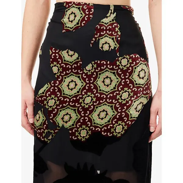 Dries Van Noten Devoré Asymmetric Woven Midi Skirt