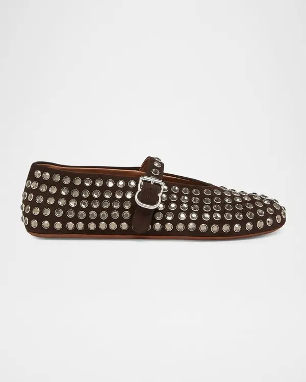 Alaïa Crystal Studded Ballerina Flats - Brun Fonce