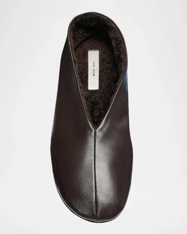 THE ROW Stella Leather Slippers - Lacquer Brown