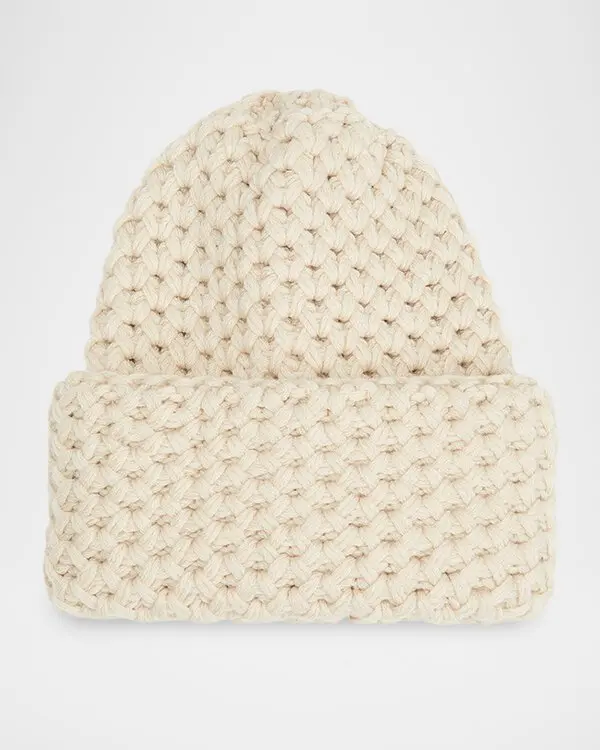Inverni Cashmere Honeycomb Knit Beanie - Vanilla